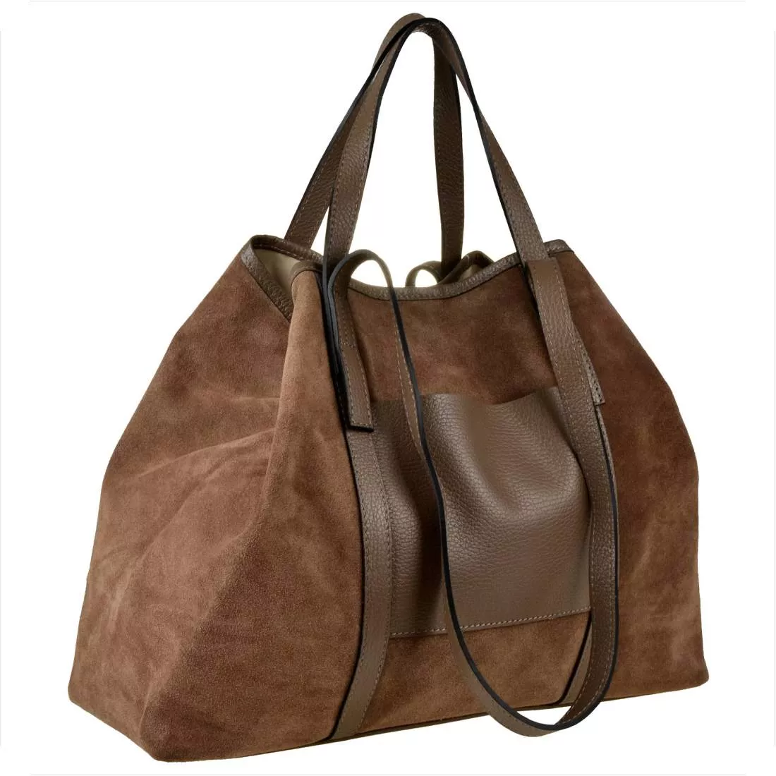 Bardzo pojemna i duża torebka shopper brąz taupe skóra i zamsz...